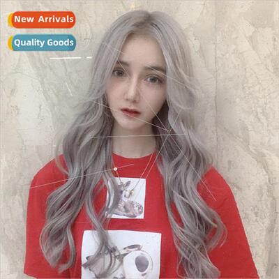 Wig female long curly hair big waves grandmother gray Europe