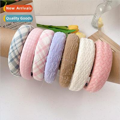 Cream color ruffled mesh wide edge hair band fresh simple ou