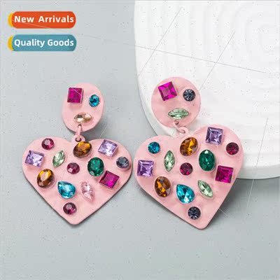 Europe fashion love heart-shaped earrings alloy lacquer inla
