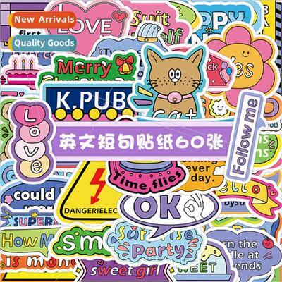 60 English Phrase Stickers Cartoon Cute English Card Decorat