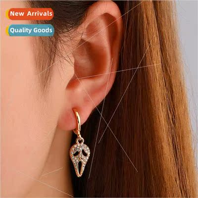 Ghost face earrings Halloween gothic skull gold earrings ret