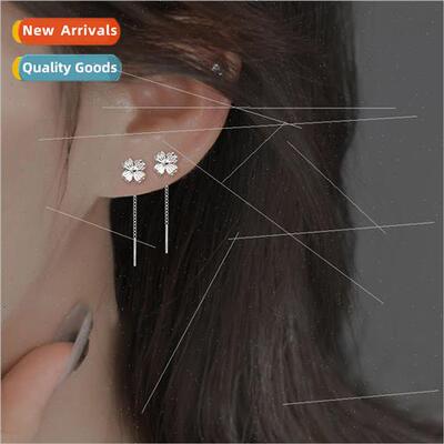 cky clover ear wire Korea sweet Mori mple four petal flower