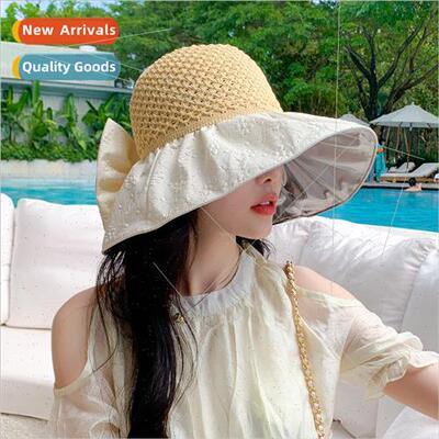 2023 Korea hat female color rubber embossed bow summer hollo