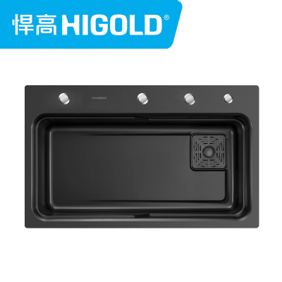 悍高哑黑纳米拉伸水槽920267安格斯304不锈钢厨房单槽750X470X225