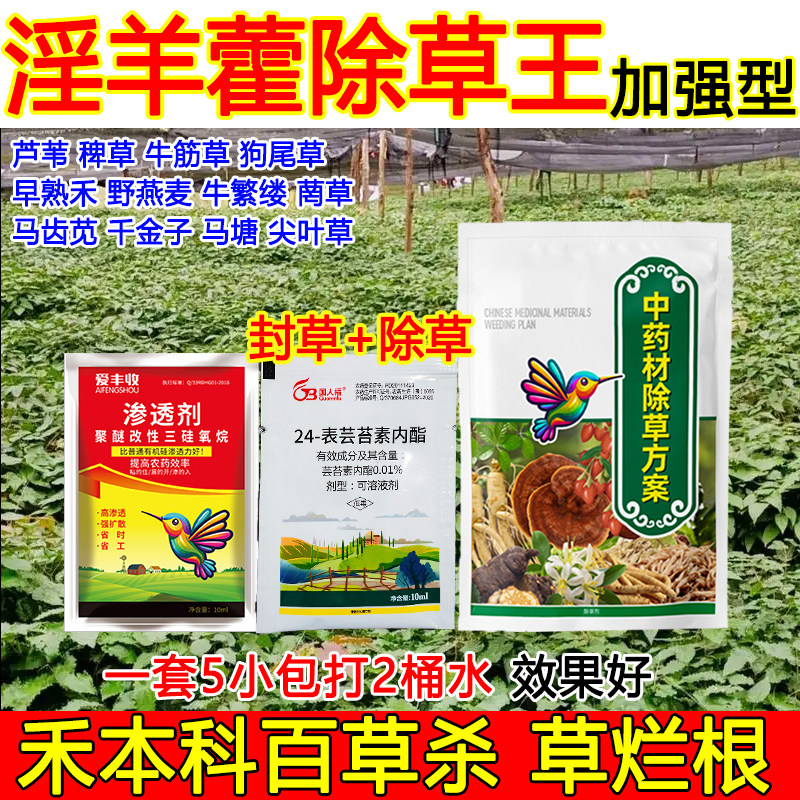 淫羊藿除草剂淫羊藿田除草剂杂草烂根不伤药材狗尾草牛筋草除草剂