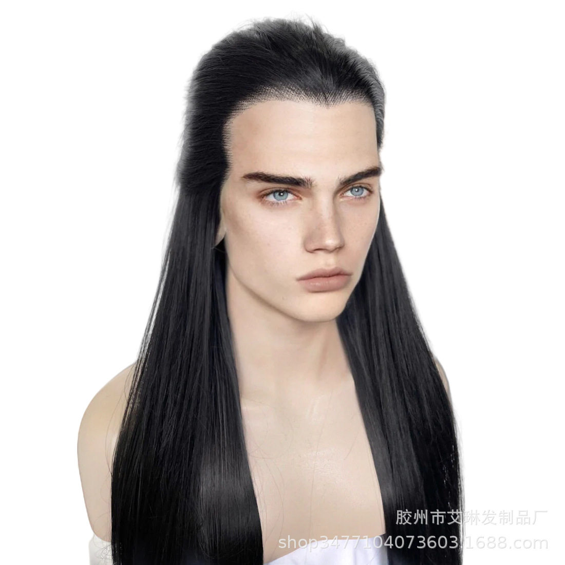 古风假发古装造型男士三尖化纤前蕾丝假发COS美人尖长男士