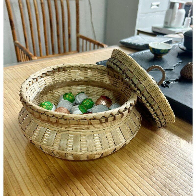 竹制品 带盖茶叶筐 鸡蛋篮手工篮子零食收纳家用水果篮干果托盘
