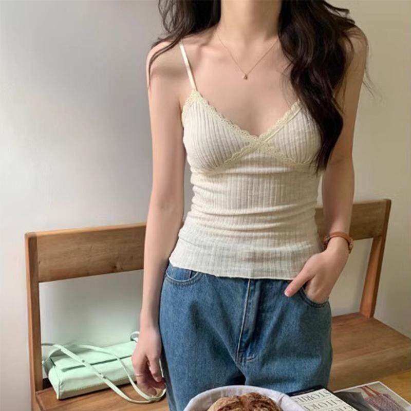 V领小吊带背心女装2026新款春季蕾丝花边内搭带胸垫美背无袖上衣