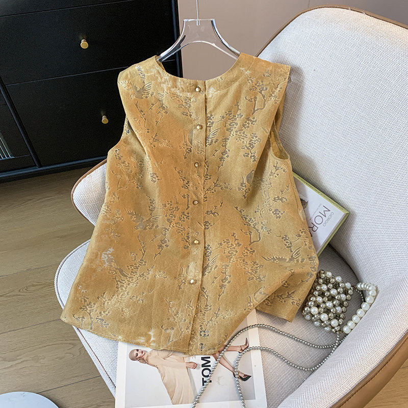 大码女夏季洋气高端亚麻马甲衬衫胖mm独特漂亮小衫超好看无袖上衣