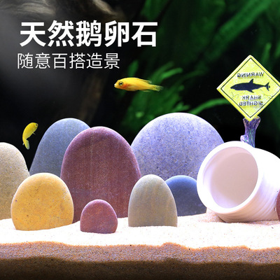 跨境天然长江彩石鱼缸石造景装饰石头彩色鹅卵石摆件叠石水草陶罐