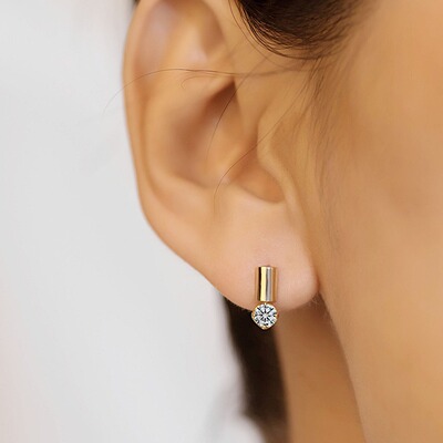 ROMANTIC百搭D字形耳扣闪亮耳钉