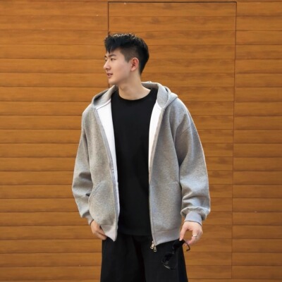 美式太空棉连帽卫衣男双拉链上衣