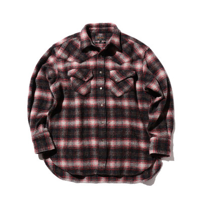 BEAMS PLUS Western Shirt Wool 男子西式羊毛复古舒适长袖衬衫