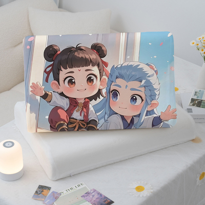 夏日新款哪吒敖丙乳胶枕儿童牛奶绒枕套30x50CM单人学生宿舍枕套