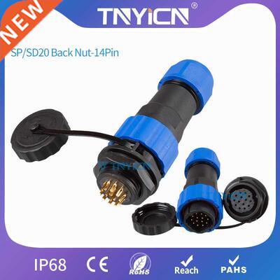 Waterproof Connector IP68 SP/SD20 Back Nut 14Pin Panel Moun
