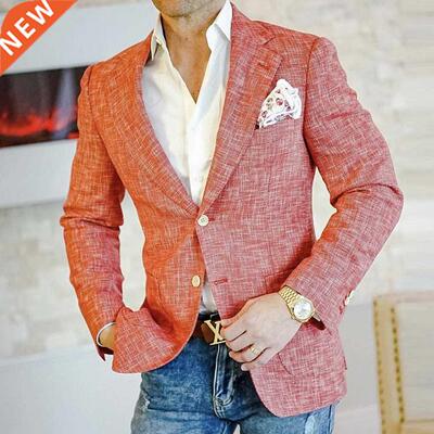 Fashion Men Blazer Slim Pink Notched Lapel Long Sleeve Singl