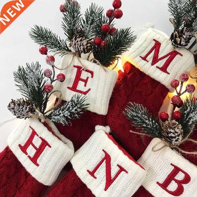 Christmas Socks Red Snowflake Alphabet Letters Christmas kni