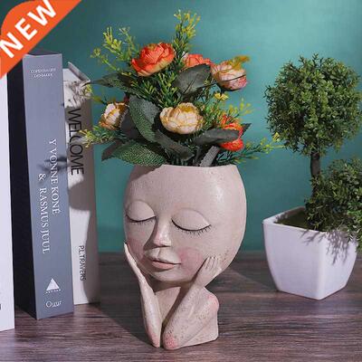Girls Face Flowerpot Resin Puppet Sculpture Succulent Potted