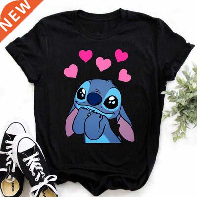 Kawaii Disney Lilo Stitch T Shirt Women Summer Tops Cartoon