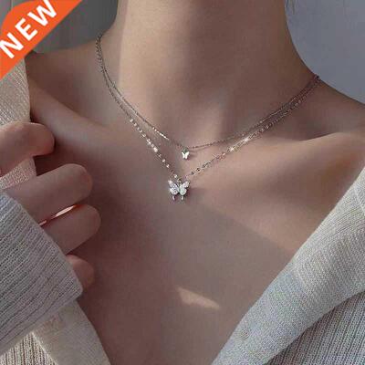 17KM New Korean Silver Plated iny Butterfly Necklace Ladie