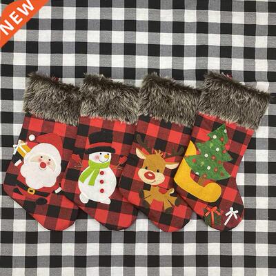 Christmas Stocking Fabric Santa Claus Sock Gift Kids Candy B