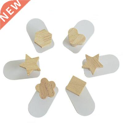 6pcs Cute Solid Nturl Wood Semless Door Hook Hole-free