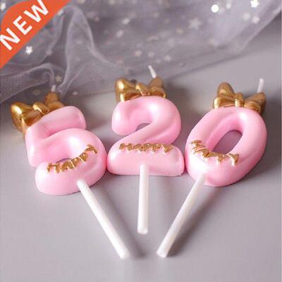 Number 0123456 Girl Bowknot Candle Birthday Cake Toppers