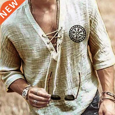 Plus Size Men's Tee Shirt Solid ops Pullover V Neck Lace-up
