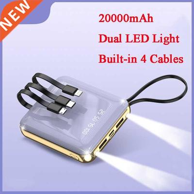 Built in 4 Cables Power Bank 20000mAh Mirror Screen LED Dig