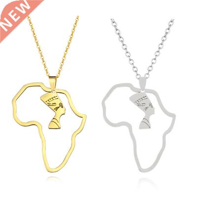 Stainless Steel Gold Silver Color Africa Map Pendant Necklac