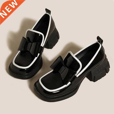 2022 New Bow Mary Janes British Style Fashion Chunky Shoes S