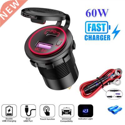 60W PD Type C/QC 3.0 USB Car Charger with Switch Socket Powe