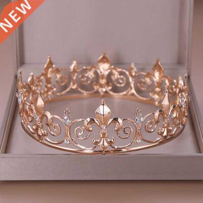 AiliBride Gold Round Crown King Queen Wedding Tiara Bride He