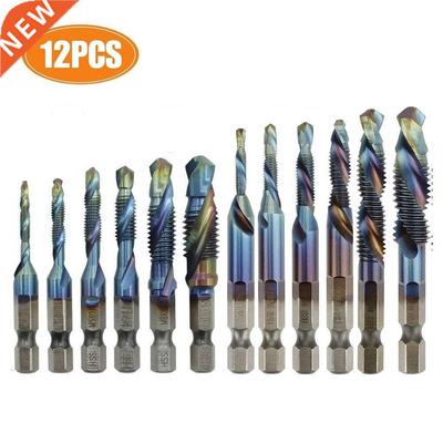 12Pcs M-M10 Composite Hex Shank HSS Metric Screw Thread Tap