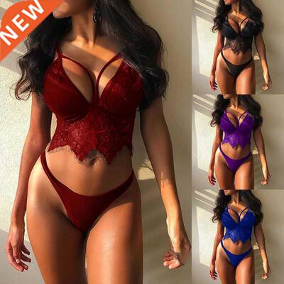Wine Red Lace Bra and Panty Sets Flower Women Lingerie Set