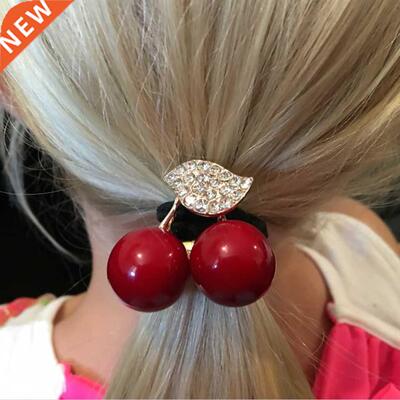 Women Simulated Pearl Hair Band Cherry Rubber Band Elaic H