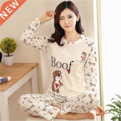 Autumn Thin 2ieces yjamas Set Women 2022 Cotton ound Neck