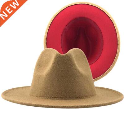 nd Tan With Red Bottom Patchwork Plain Wool Felt Jazz Fedora