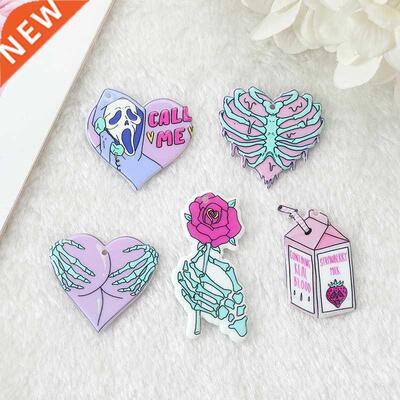 10Pcs Pastel Goth Charms Skull Rose Buttock Creepy Acrylic J