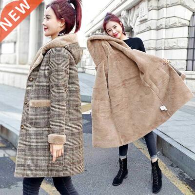 Woolen Coat Women Winter Jacket 2022 New Fashion Plaid Mid L