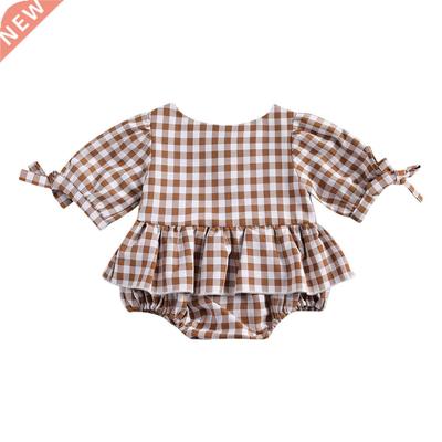 Baby Girls Long Sleeve Romper, Chocolate Stripe Printed Patt