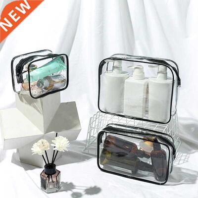 Men Women Travel Clear Cosmetic Bag Transparent Black Zipper