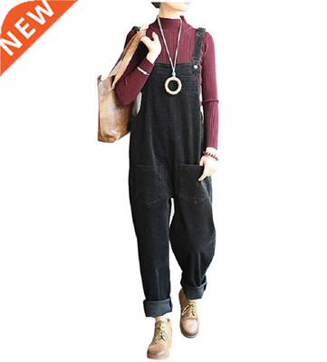 S-5xl Corduroy women's long suspenders大码灯芯绒长款女背带裤