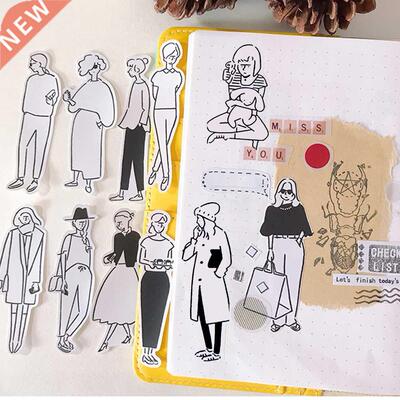 32pcs Paper Sticker Black And White Girl Pattern DIY Decorat