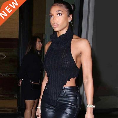 Knitted Wored Ve For Women Irregular Shape Cut Out Top