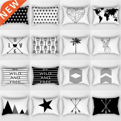 Black White Geometric Cushion Polyester Decorative Throw Pil