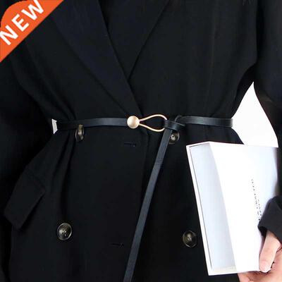 Metal Buckle Thin Belt Faion Wild Women Leather Belt Black