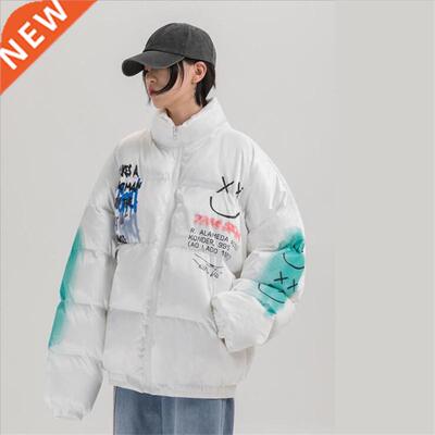 2021 Hip Hop Thick Jacket Parka Happy Graffiti Print Men Win
