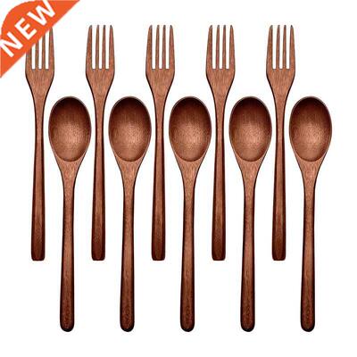 10 Pcs Wooden Spoons Forks Set Wooden Utensil Set Reusable N