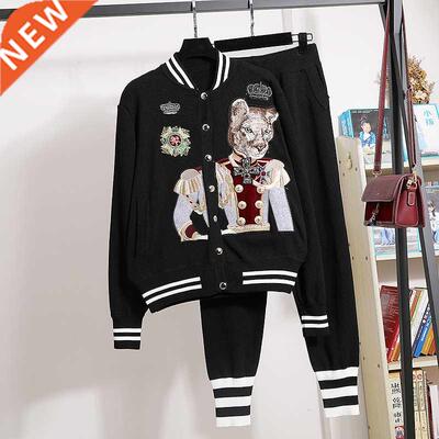 Embroidery Beed Leisure Sports Hoodie Coat +Casual Pants T